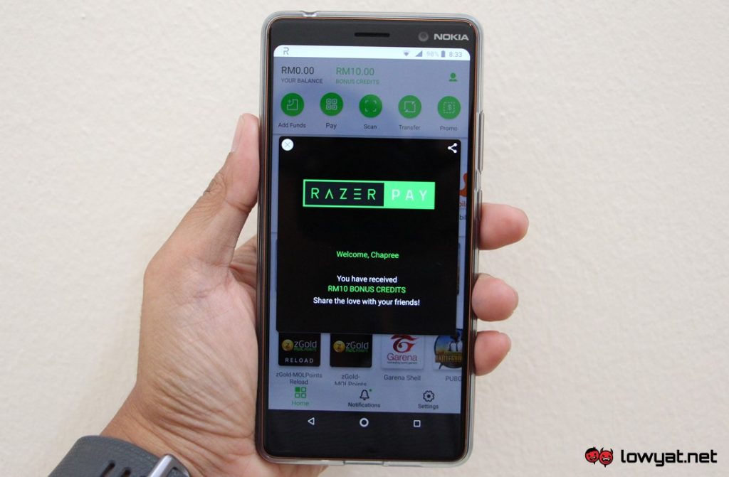 Razer Pay’s mobile app interface circa 2018.
