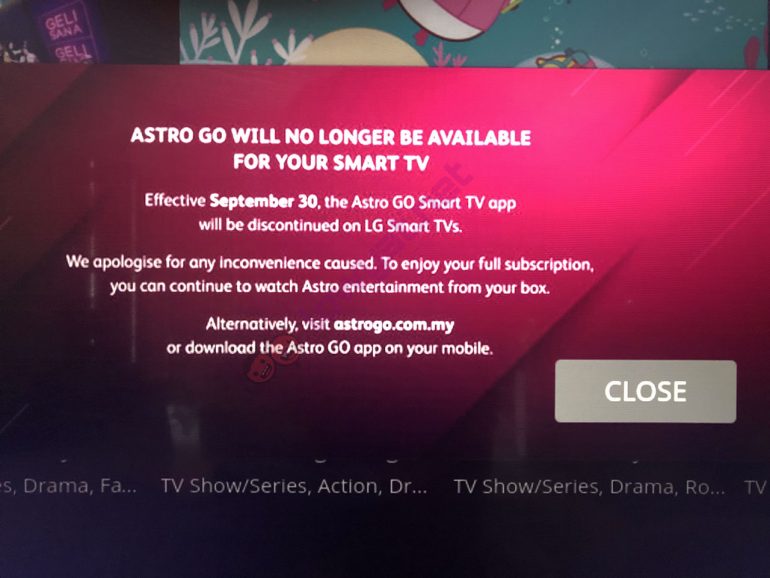 Astro to discontinue Astro GO App on LG TV's effective 30th September ...