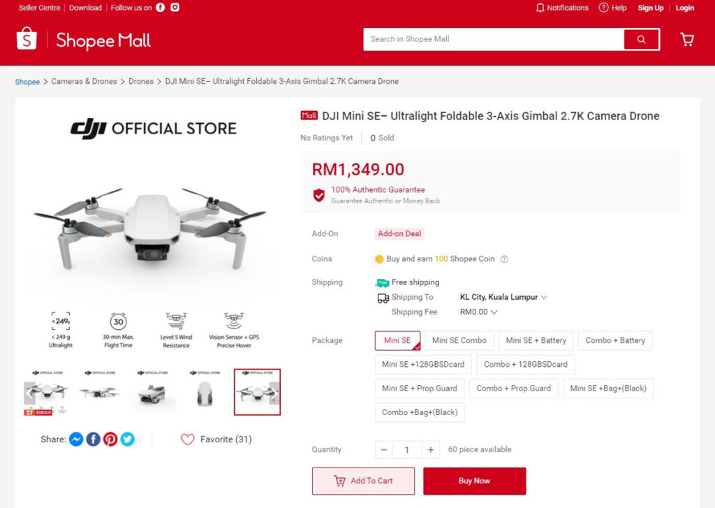 DJI Mini SE Quietly Launches In Malaysia; Price Starts From RM1349 ...