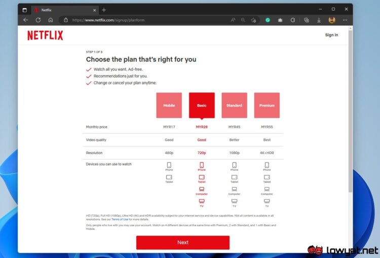 As captured on Netflix’s website at 9:30 AM today.