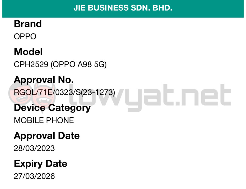 OPPO A98 Spotted With SIRIM Certification; Local Launch Imminent - Lowyat.NET