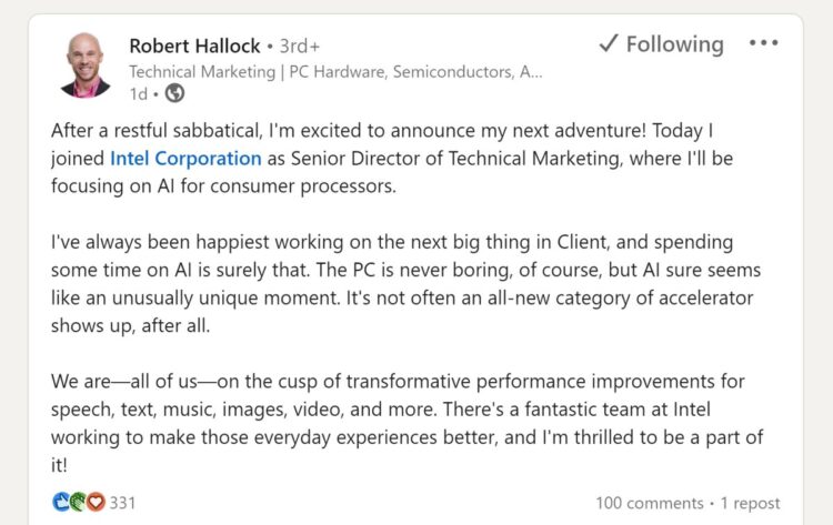 Robert Hallock Officially Joins The Ranks Of Intel - Lowyat.NET