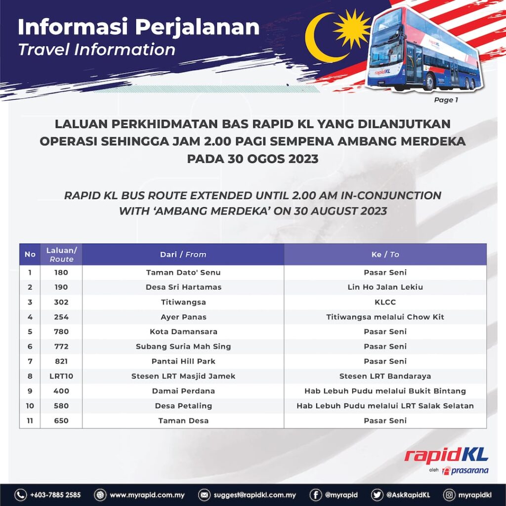 Here Are The Buses And Trains With Extended Operating Hours On Merdeka ...