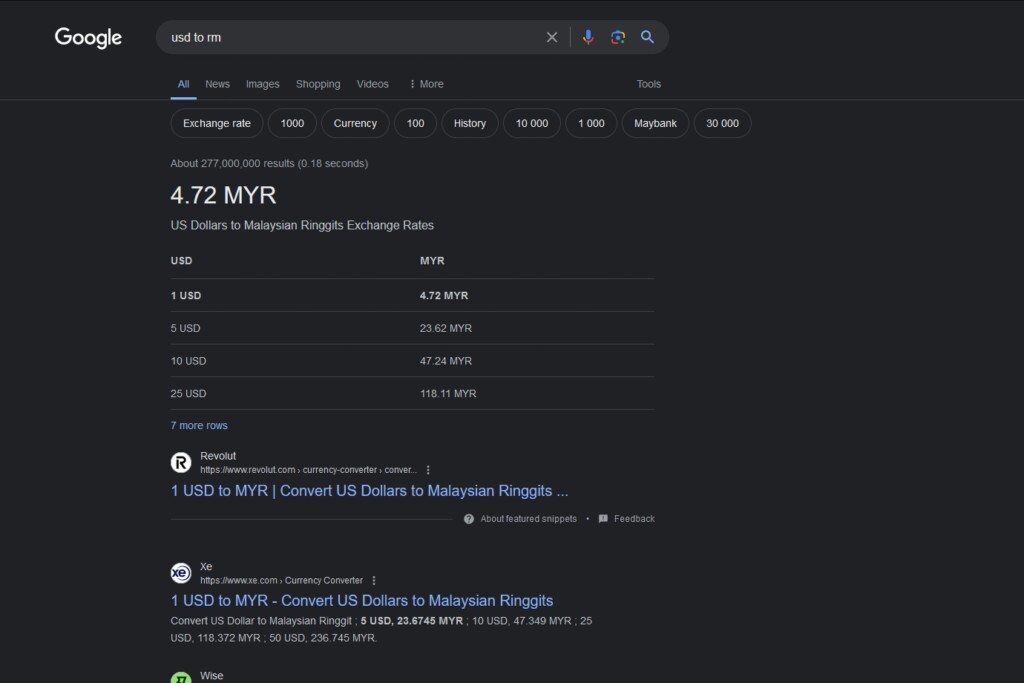 Google Stops Showing Currency Conversion Box In Search Involving RM ...