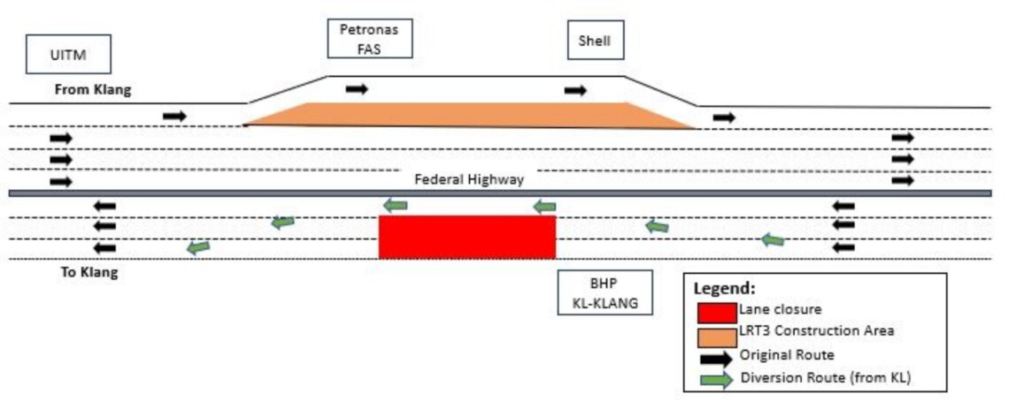 Federal Highway Lane Closures Due To LRT3 Construction Starts Tomorrow ...